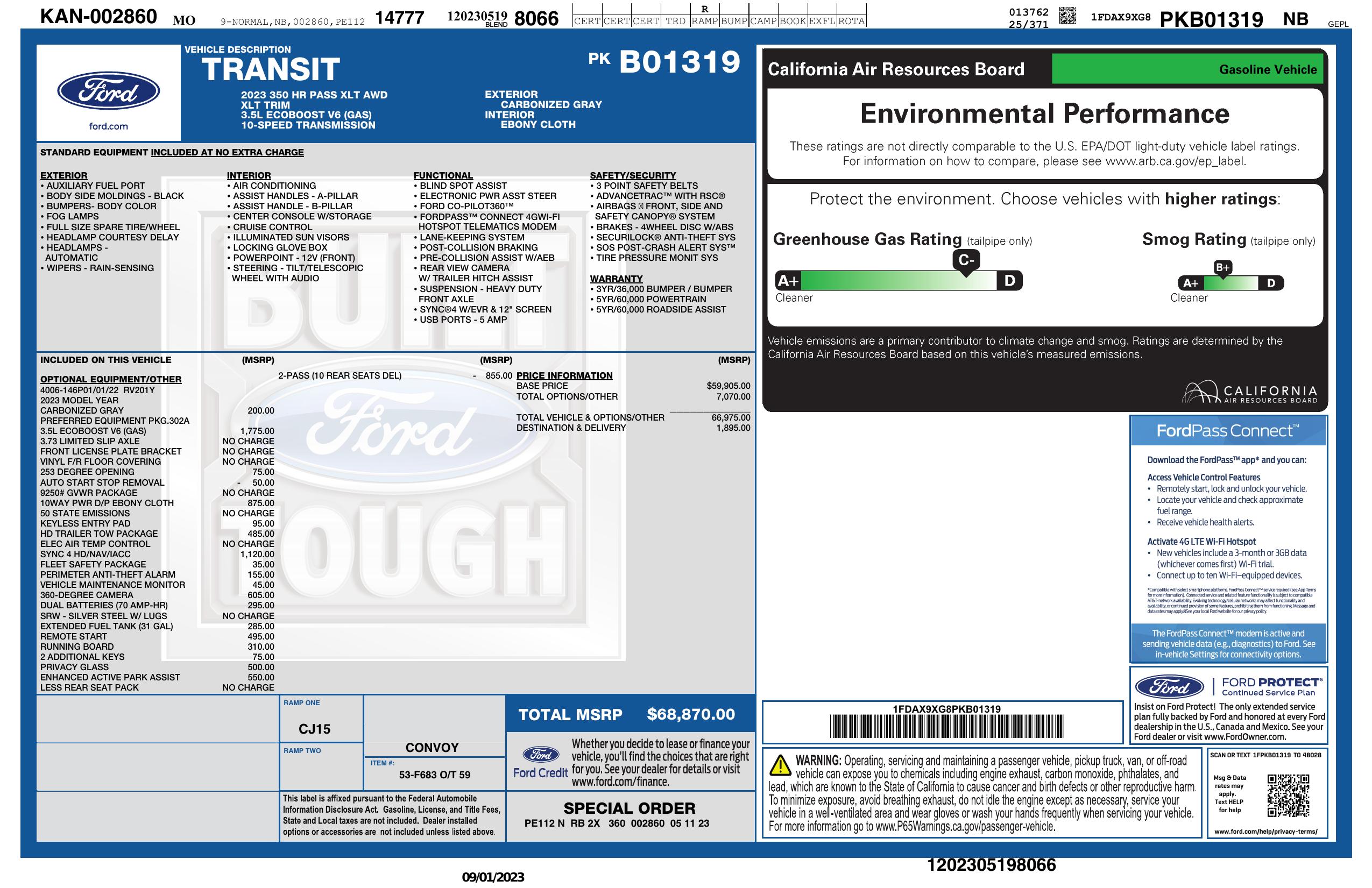 Window Sticker for 2023 Ford Transit Passenger Wagon T 350 148" High ...