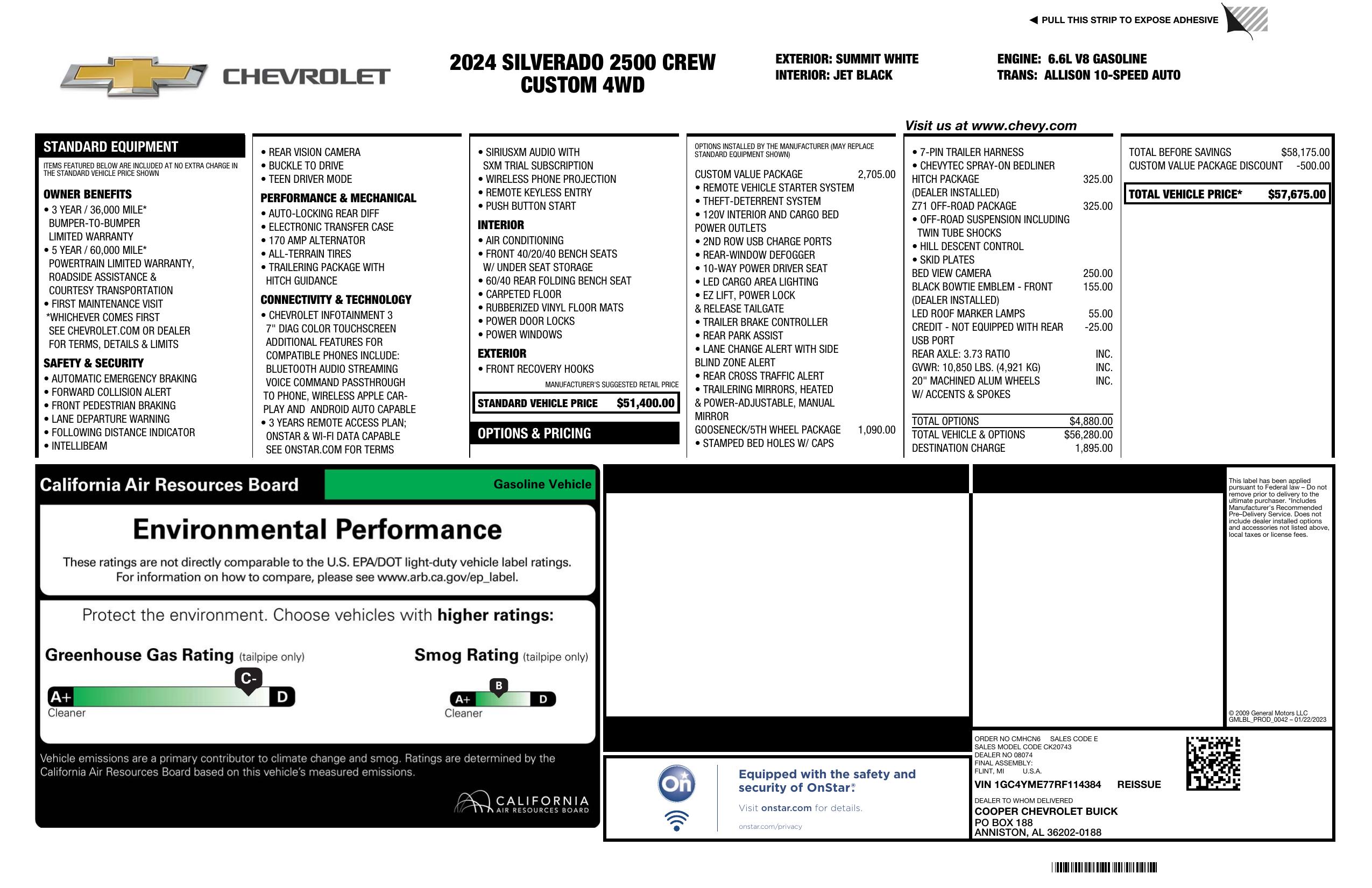 Window Sticker for 2024 Chevrolet Silverado 2500 Hd 4 Wd Crew Cab 159 ...