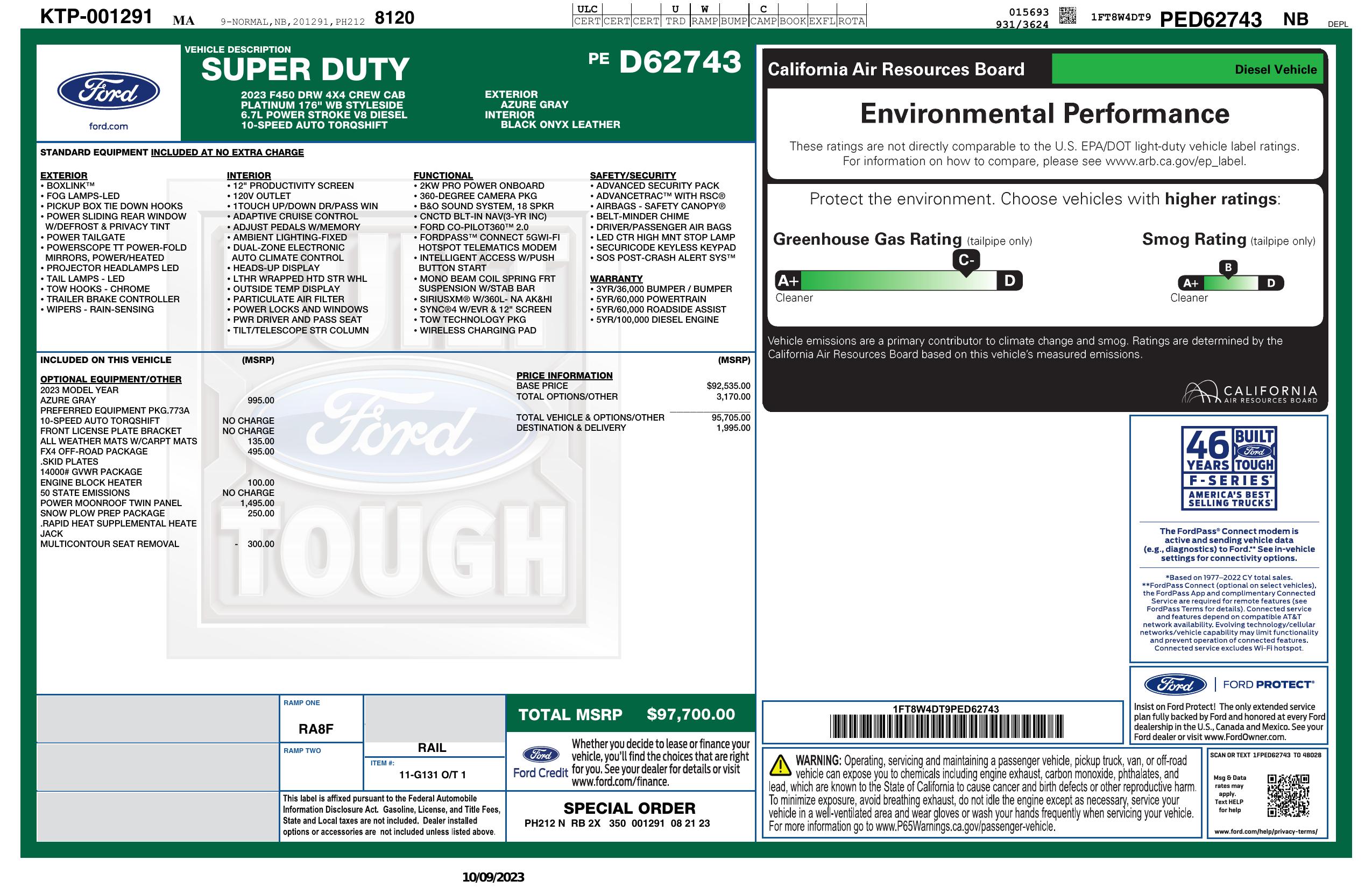 Window Sticker for 2023 Ford Super Duty F 450 Drw 4 Wd Crew Cab 8' Box