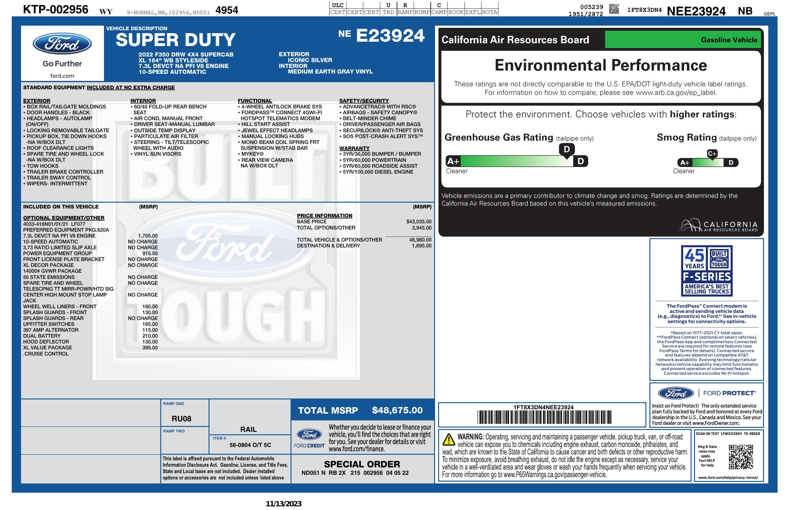 Window Sticker for 2022 Ford Super Duty F 350 Drw 4 Wd Super Cab 8' Box