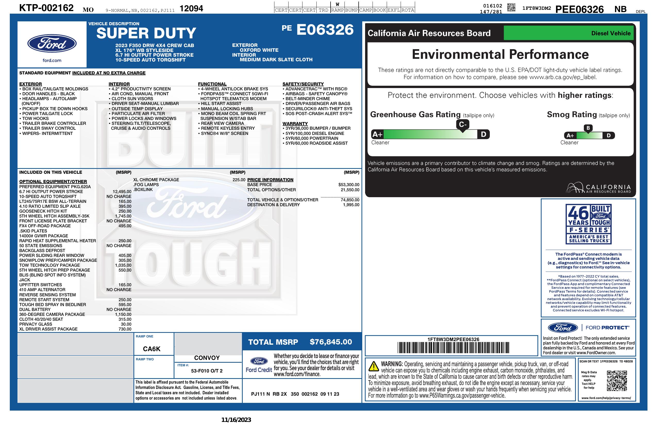 Window Sticker for 2023 Ford Super Duty F 350 Drw 4 Wd Crew Cab 8' Box