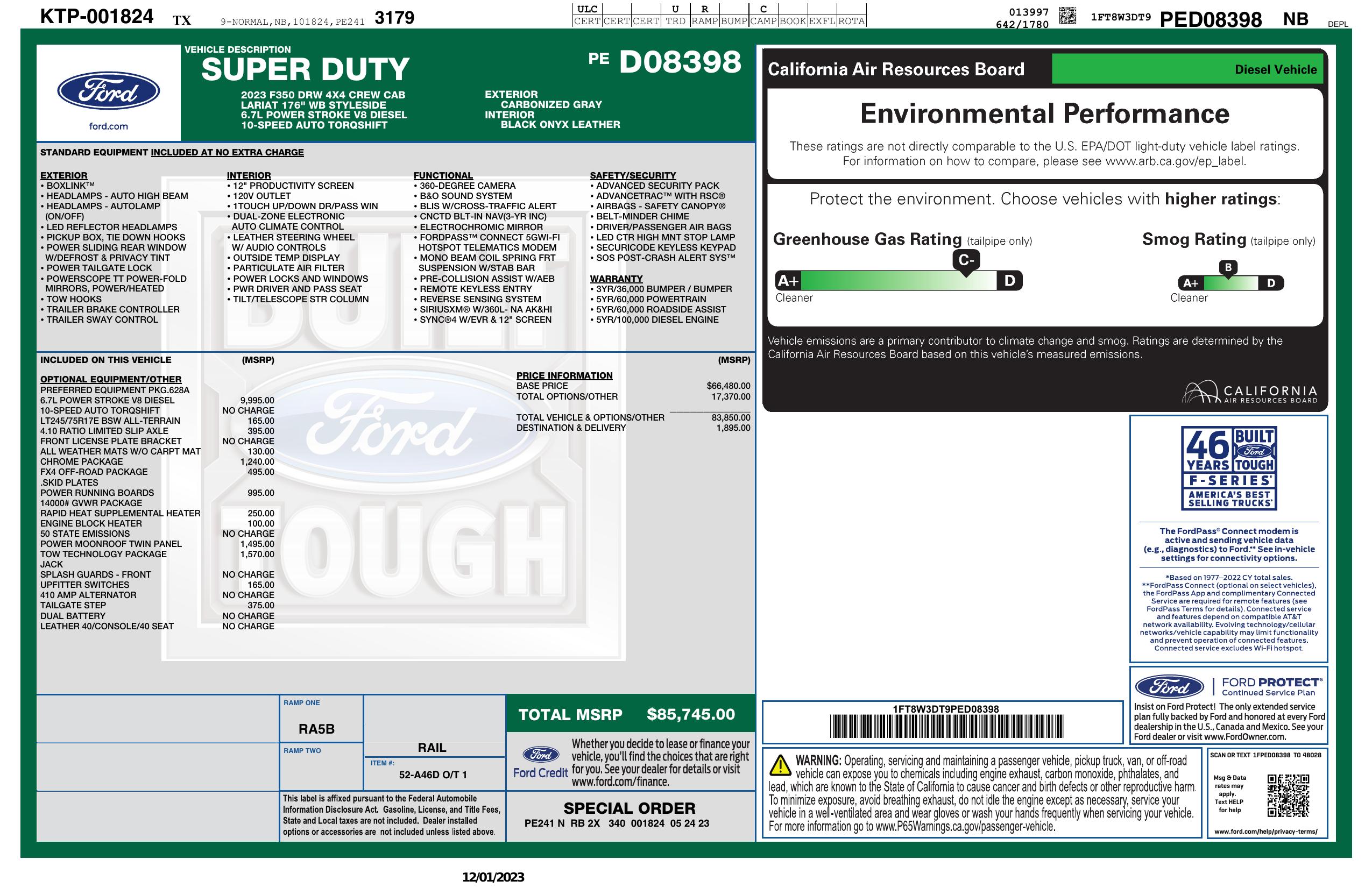 Window Sticker for 2023 Ford Super Duty F 350 Drw 4 Wd Crew Cab 8' Box