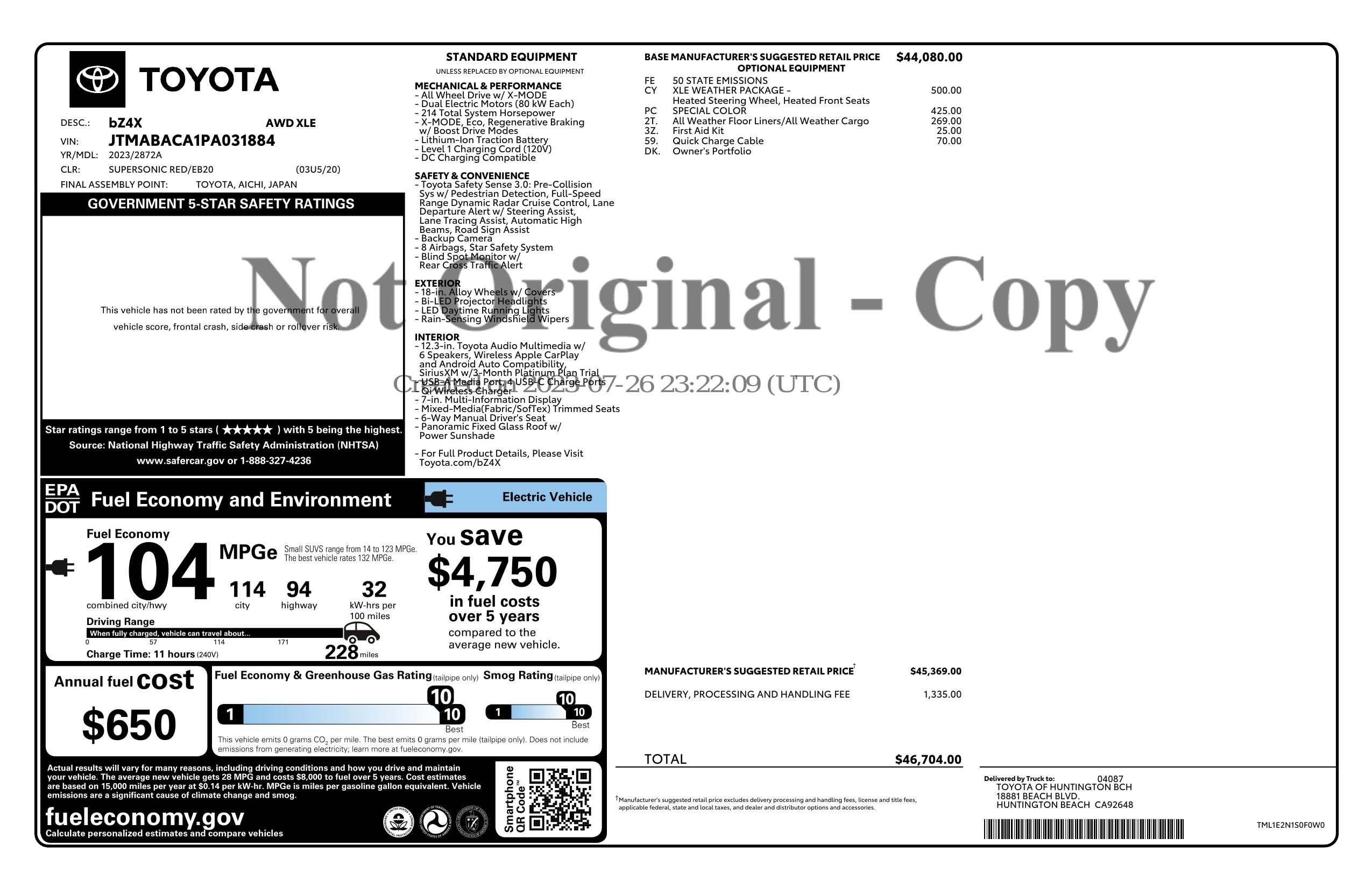 Sold 2023 Toyota bZ4X XLE in Montclair