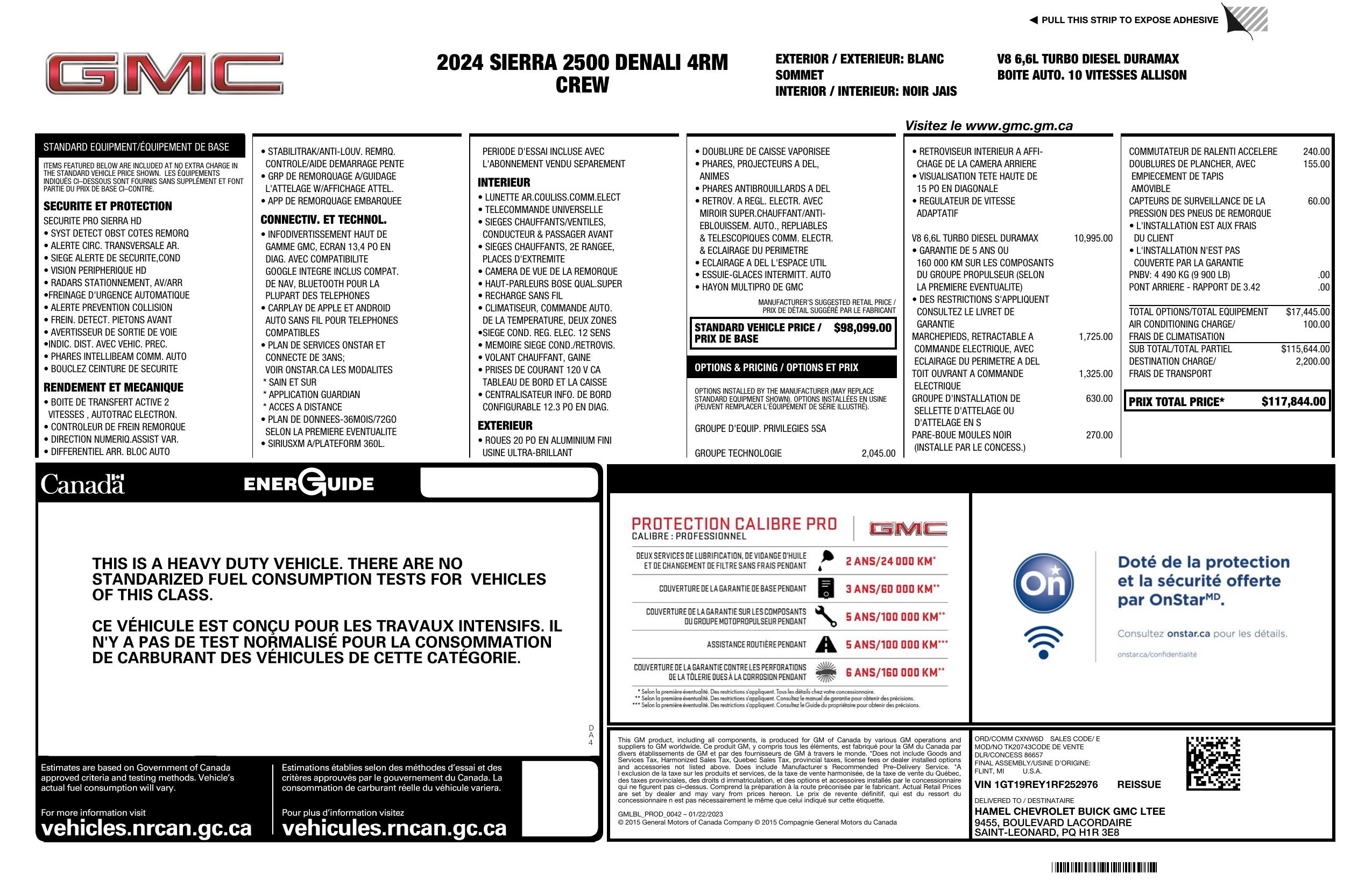 Window Sticker for 2024 GMC Sierra 2500 Hd 4 Wd Crew Cab Denali