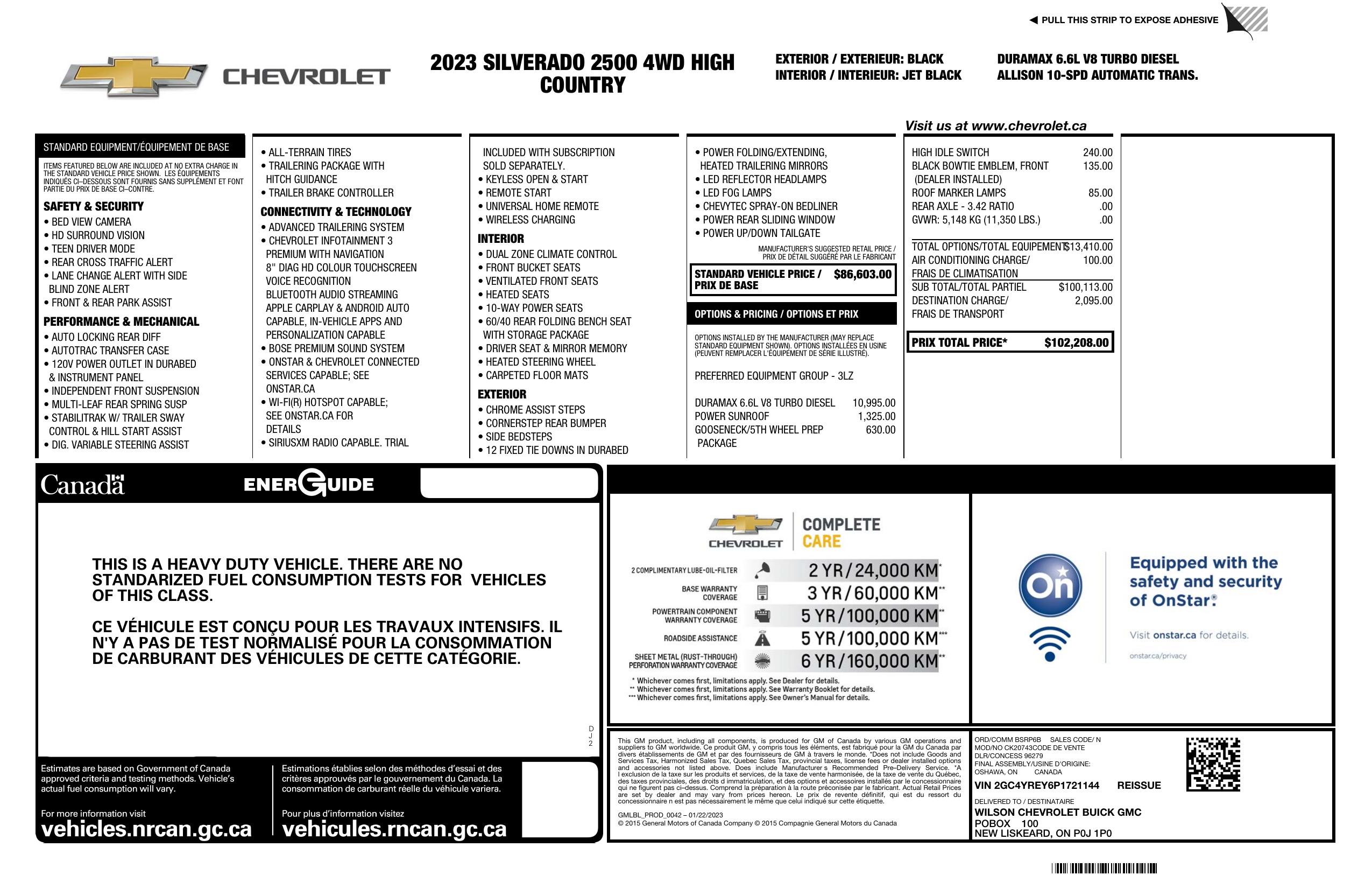 Window Sticker for 2023 Chevrolet Silverado 2500 Hd 4 Wd Crew Cab High ...