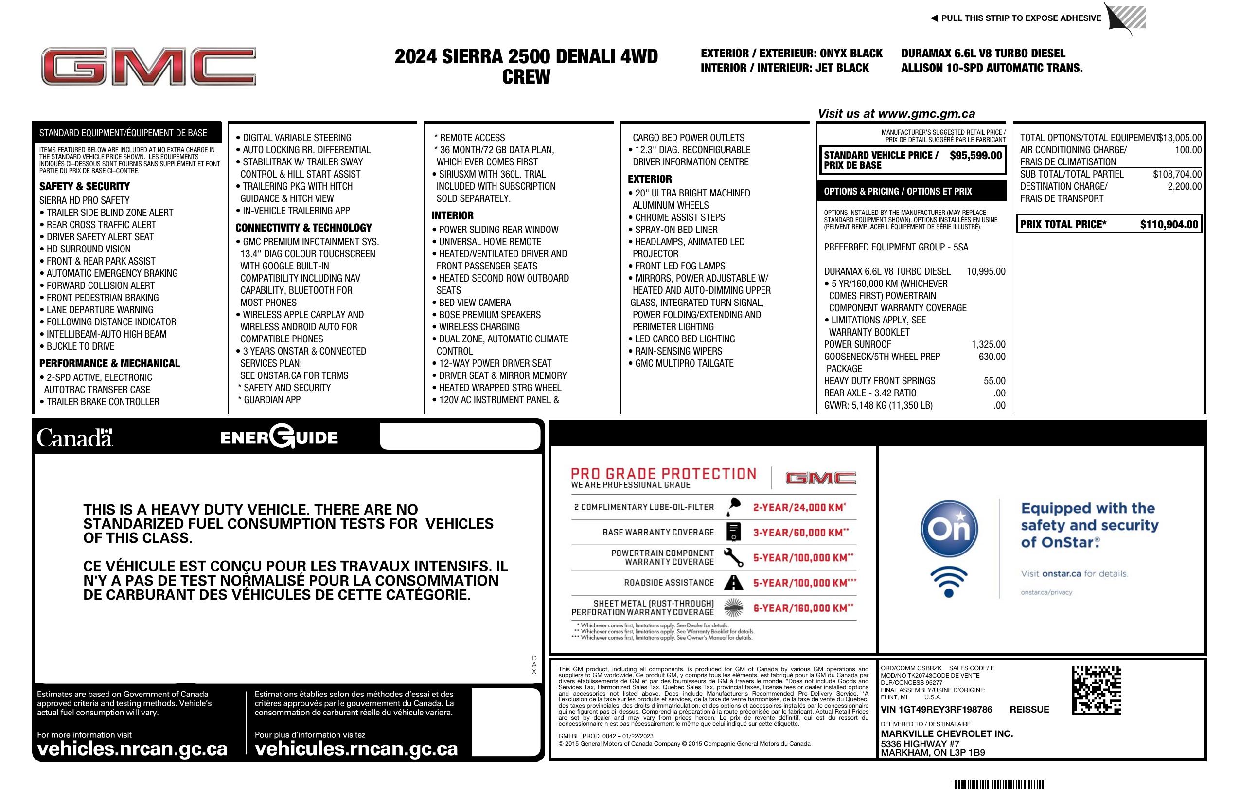 Window Sticker for 2024 GMC Sierra 2500 Hd 4 Wd Crew Cab Denali