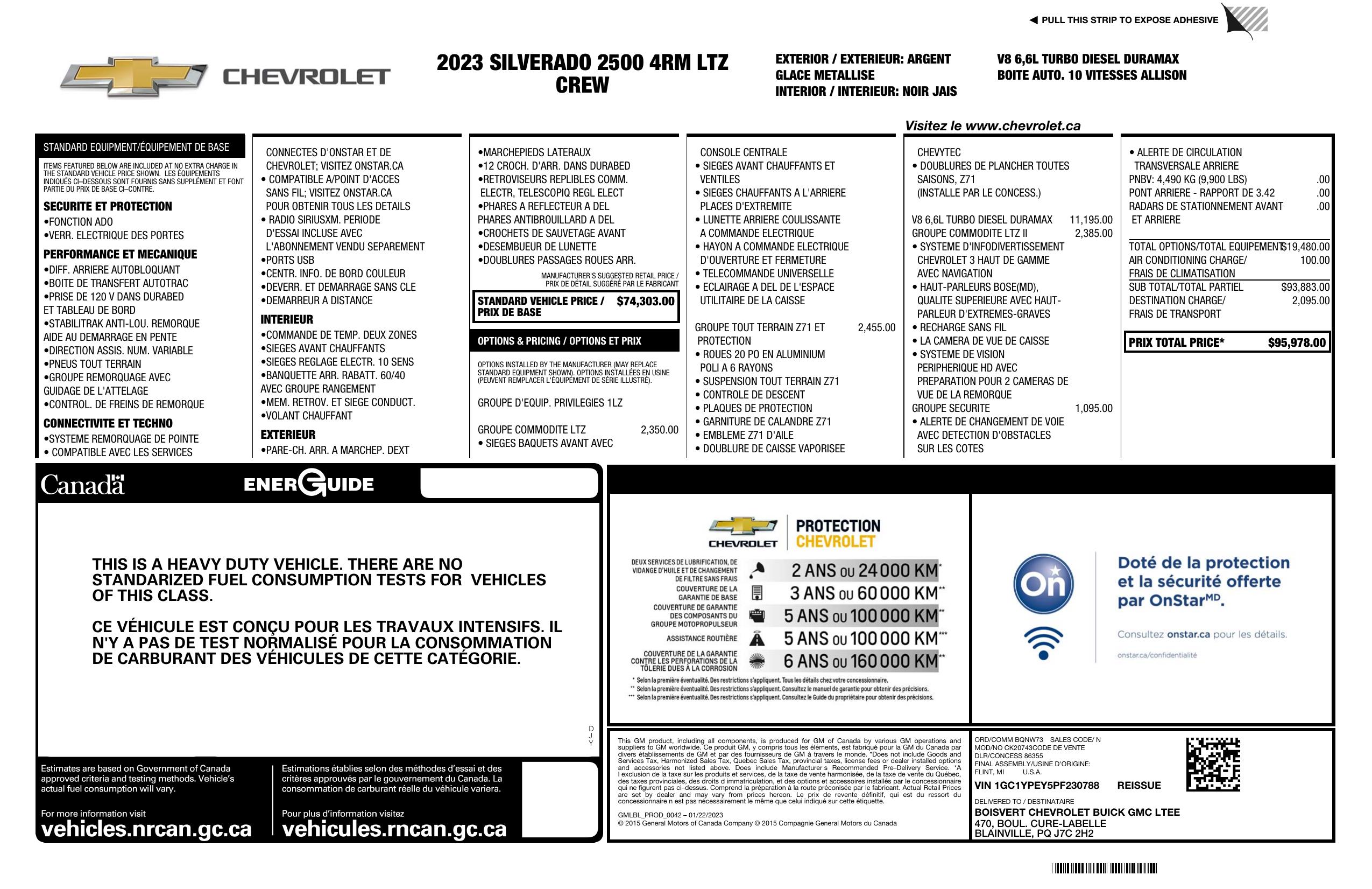 Window Sticker for 2023 Chevrolet Silverado 2500 Hd 4 Wd Crew Cab Ltz