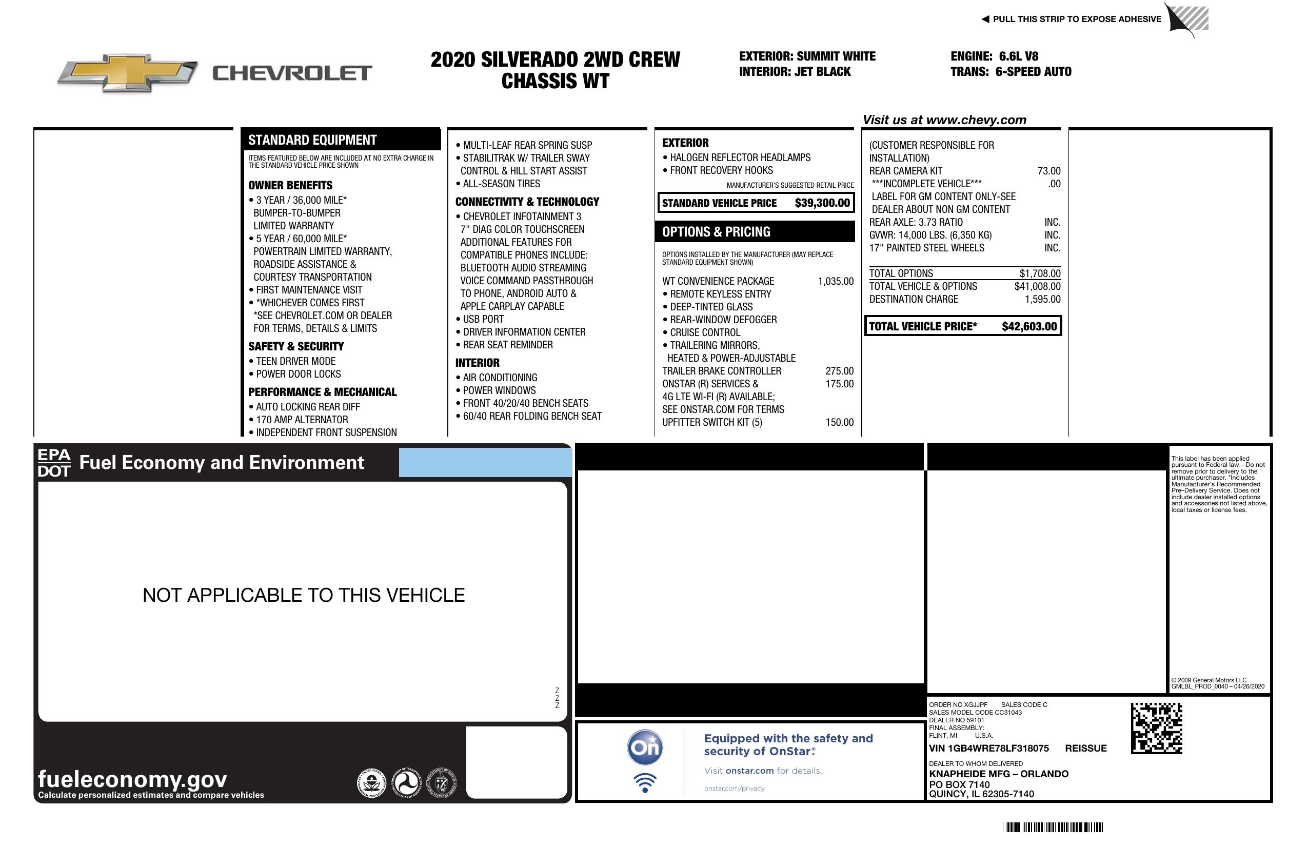 Window Sticker for 2020 Chevrolet Silverado 3500 Hd Cc 2 Wd Crew Cab ...