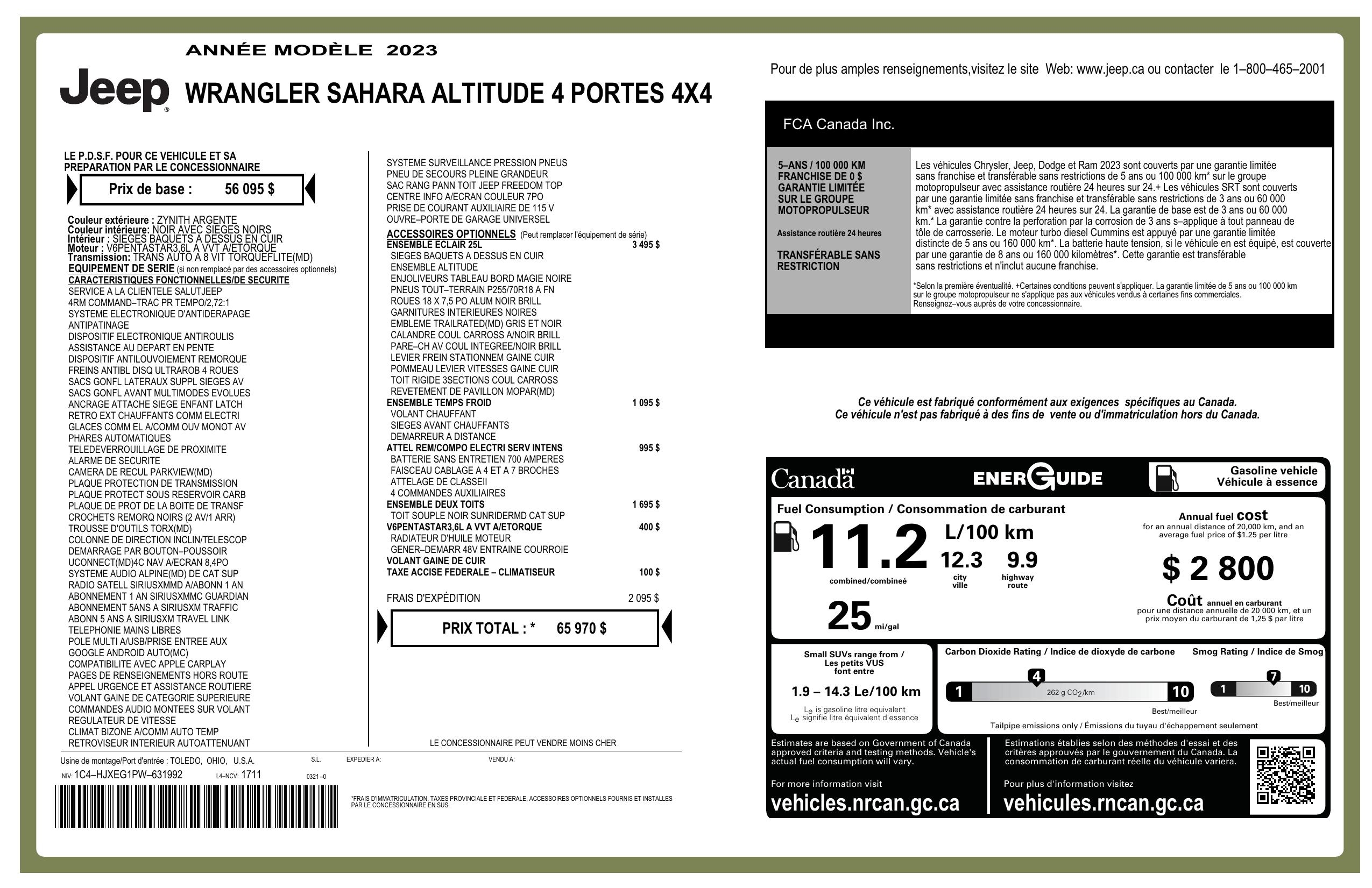 Window Sticker for 2023 Jeep Wrangler Sahara Altitude 4 Door 4x4