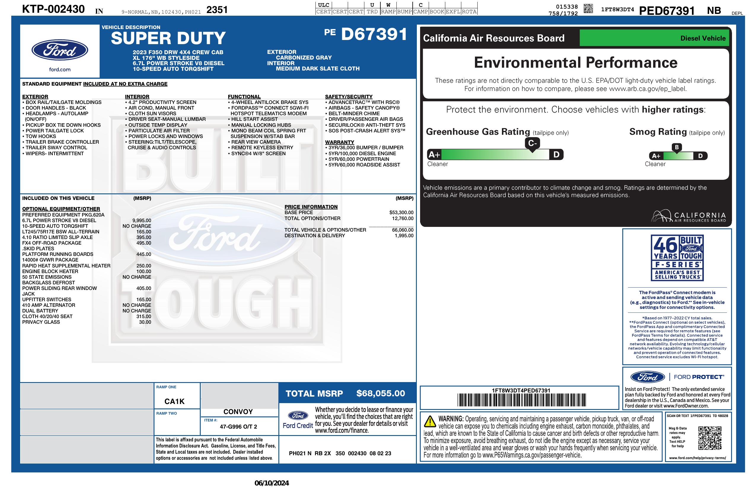 Window Sticker for 2023 Ford Super Duty F 350 Drw Xl