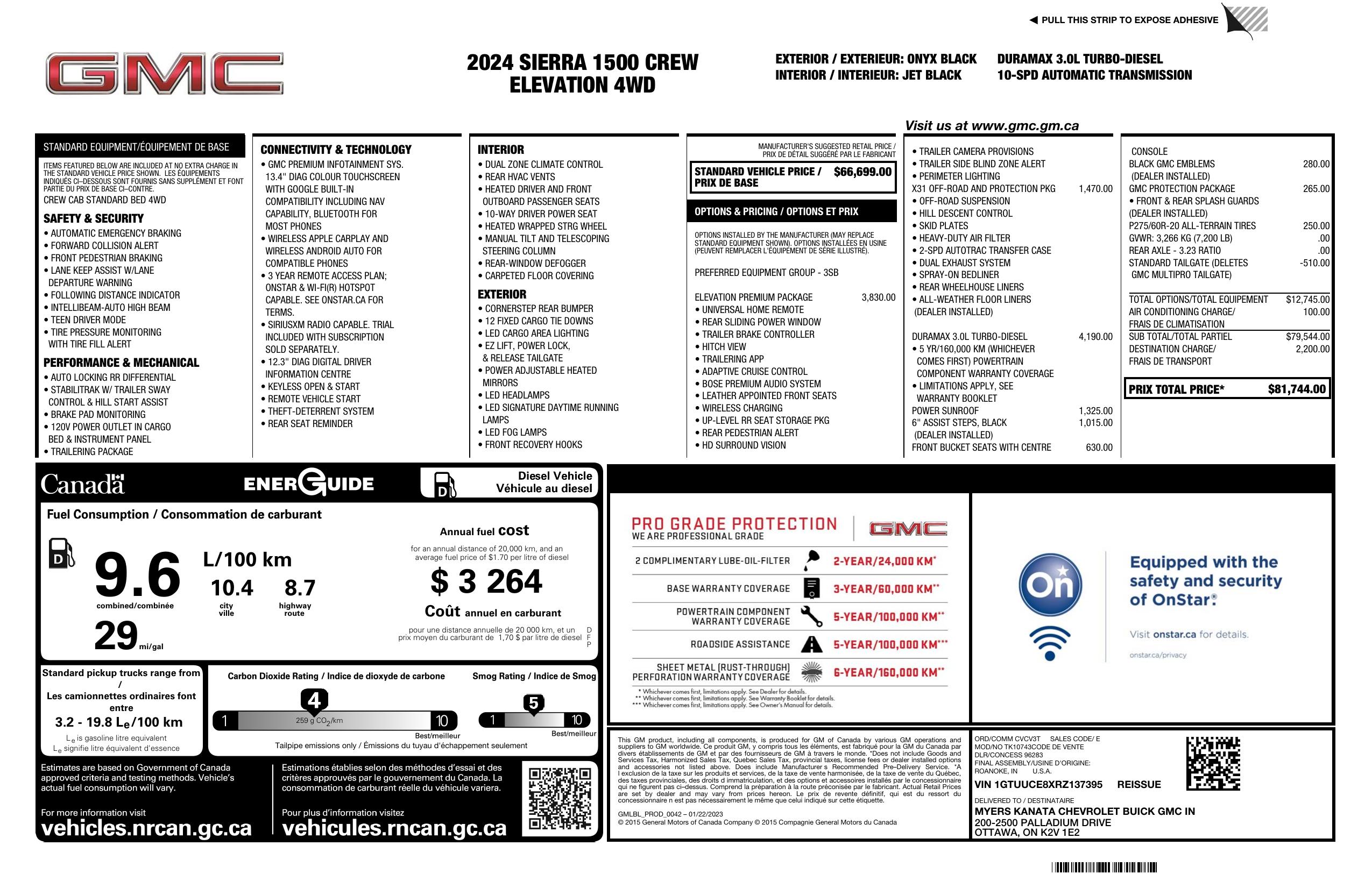 Window Sticker for 2024 GMC Sierra 1500 4 Wd Crew Cab Elevation