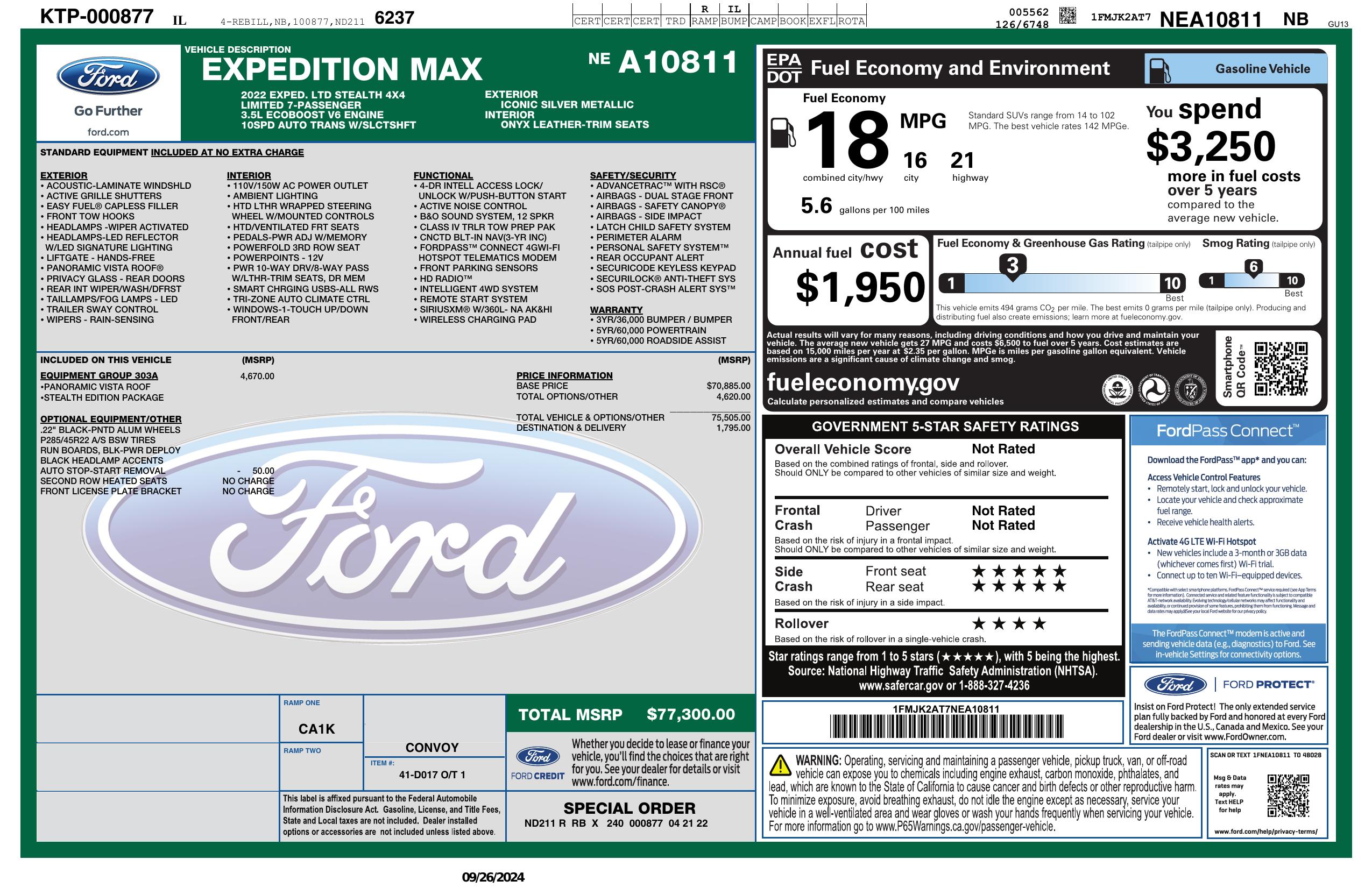 Window Sticker for 2022 Ford Expedition Max Limited 4x4