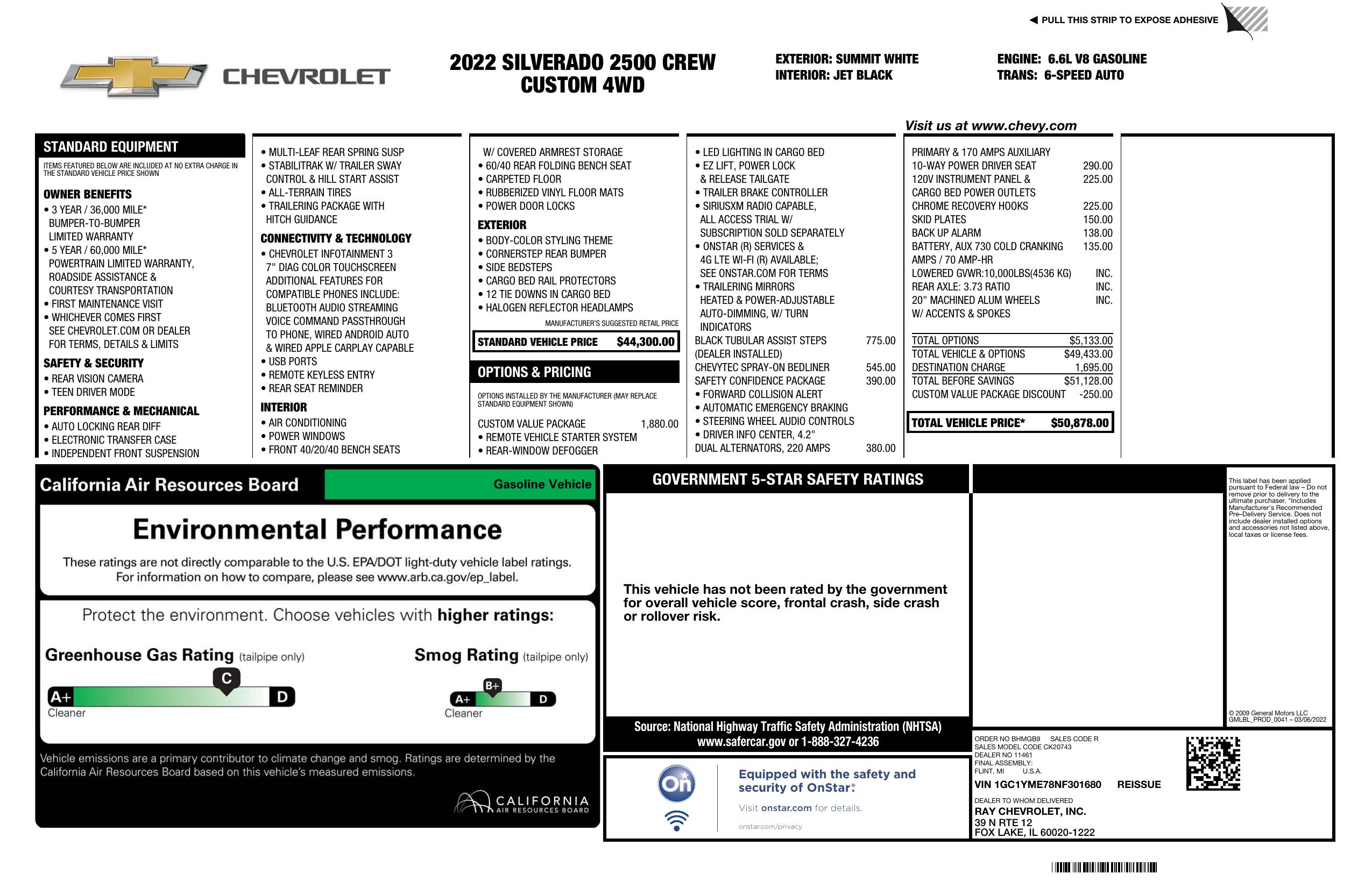 Window Sticker for 2022 Chevrolet Silverado 2500 Hd 4 Wd Crew Cab 159 ...