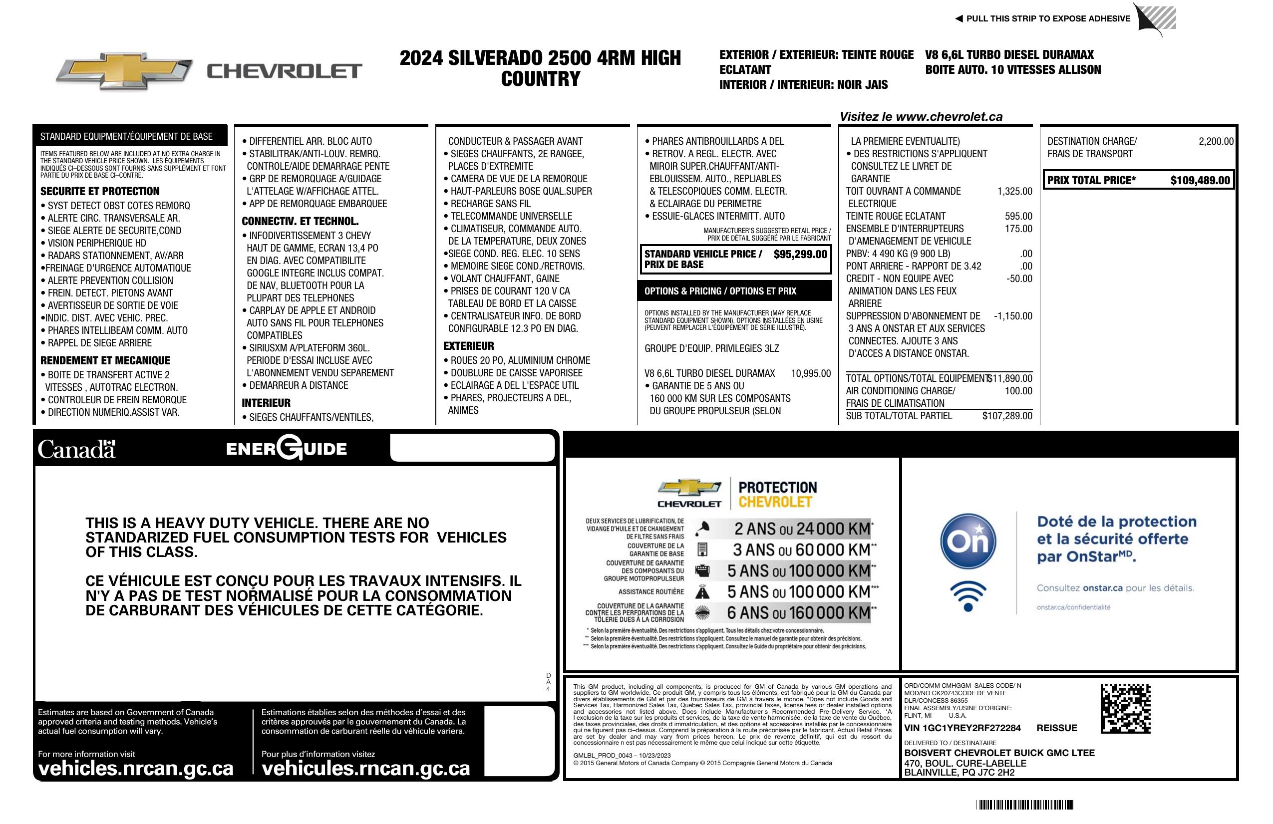 Window Sticker for 2024 Chevrolet Silverado 2500 Hd 4 Wd Crew Cab High ...