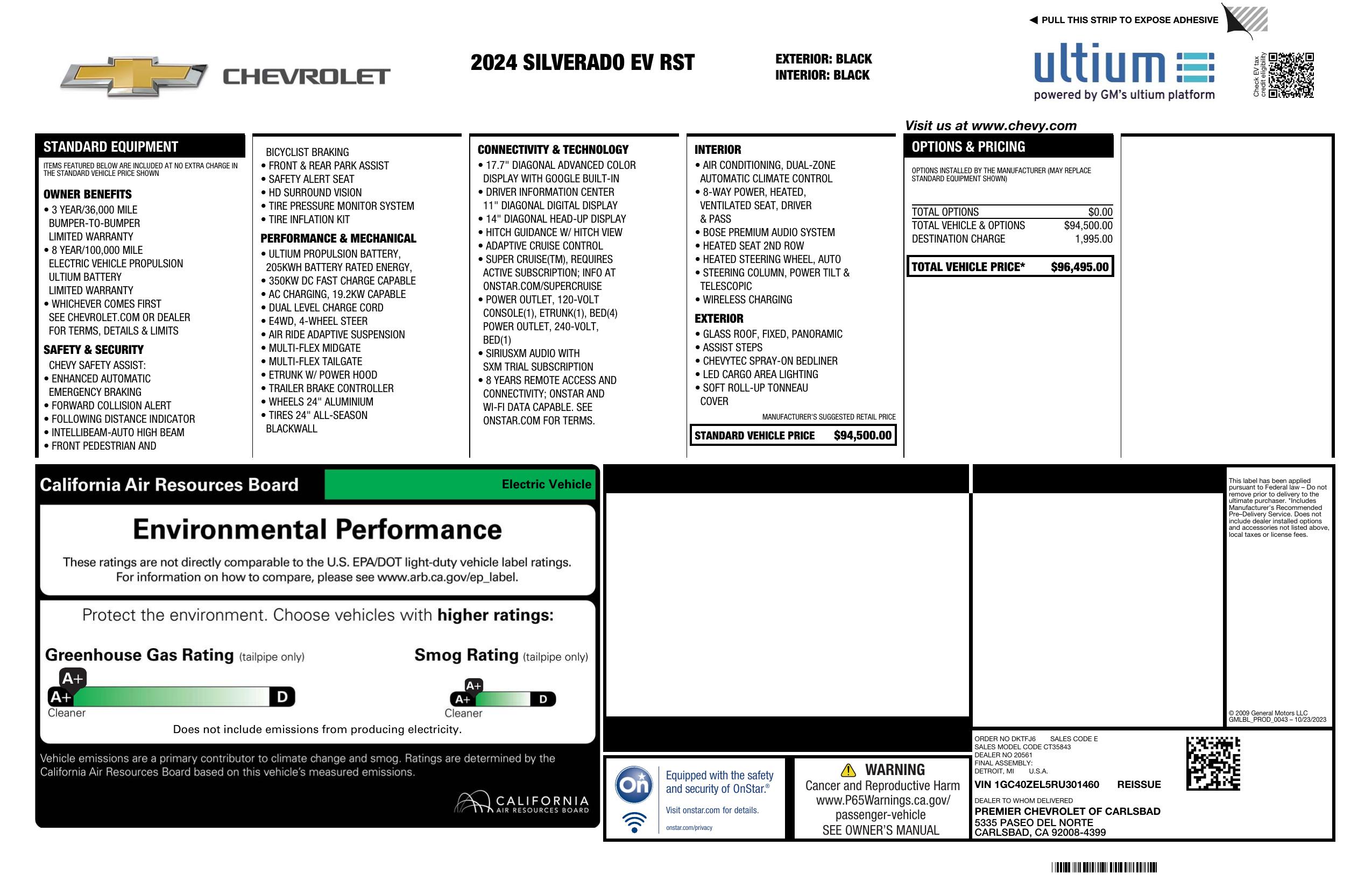 Window Sticker for 2024 Chevrolet Silverado Ev E4 Wd Crew Cab Rst