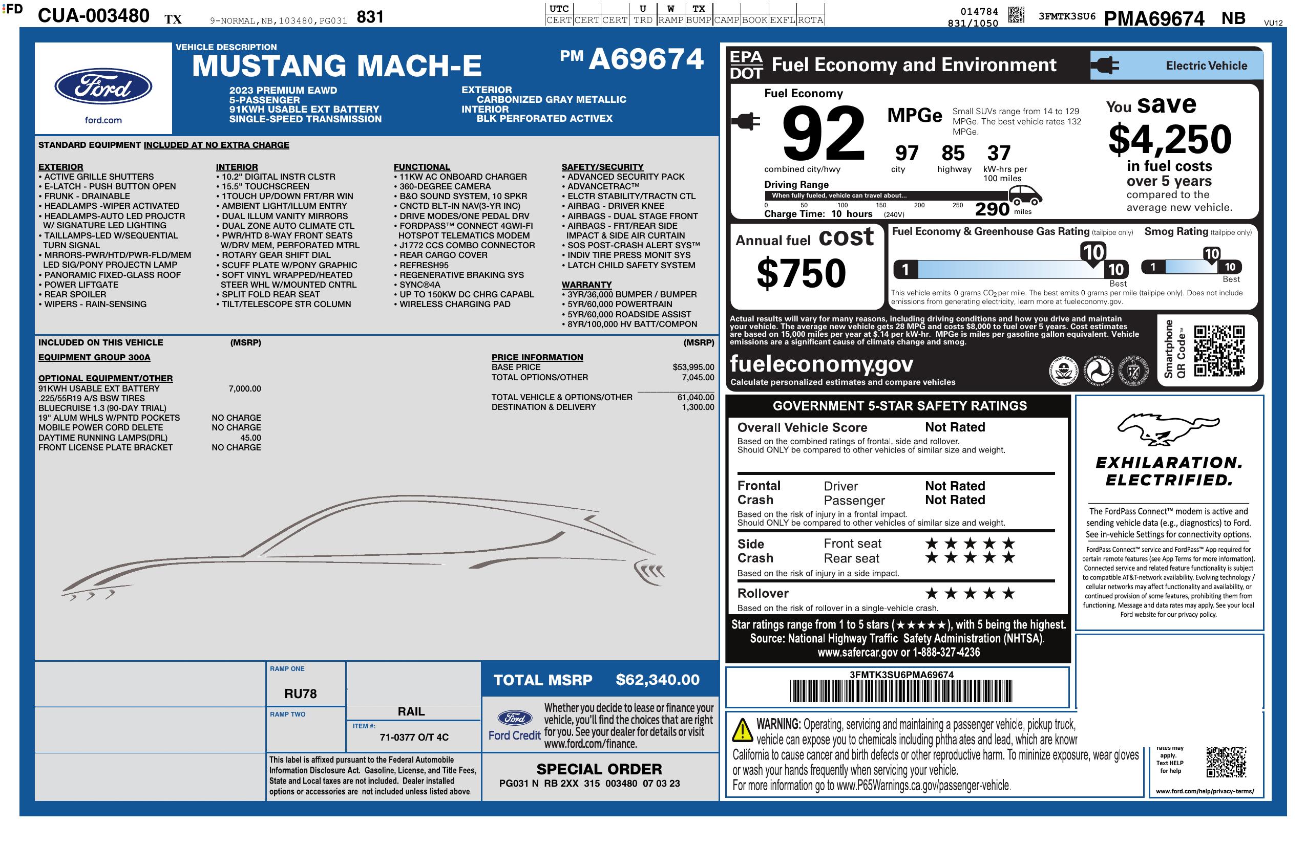 Window Sticker for 2023 Ford Mustang Mach E Premium Awd