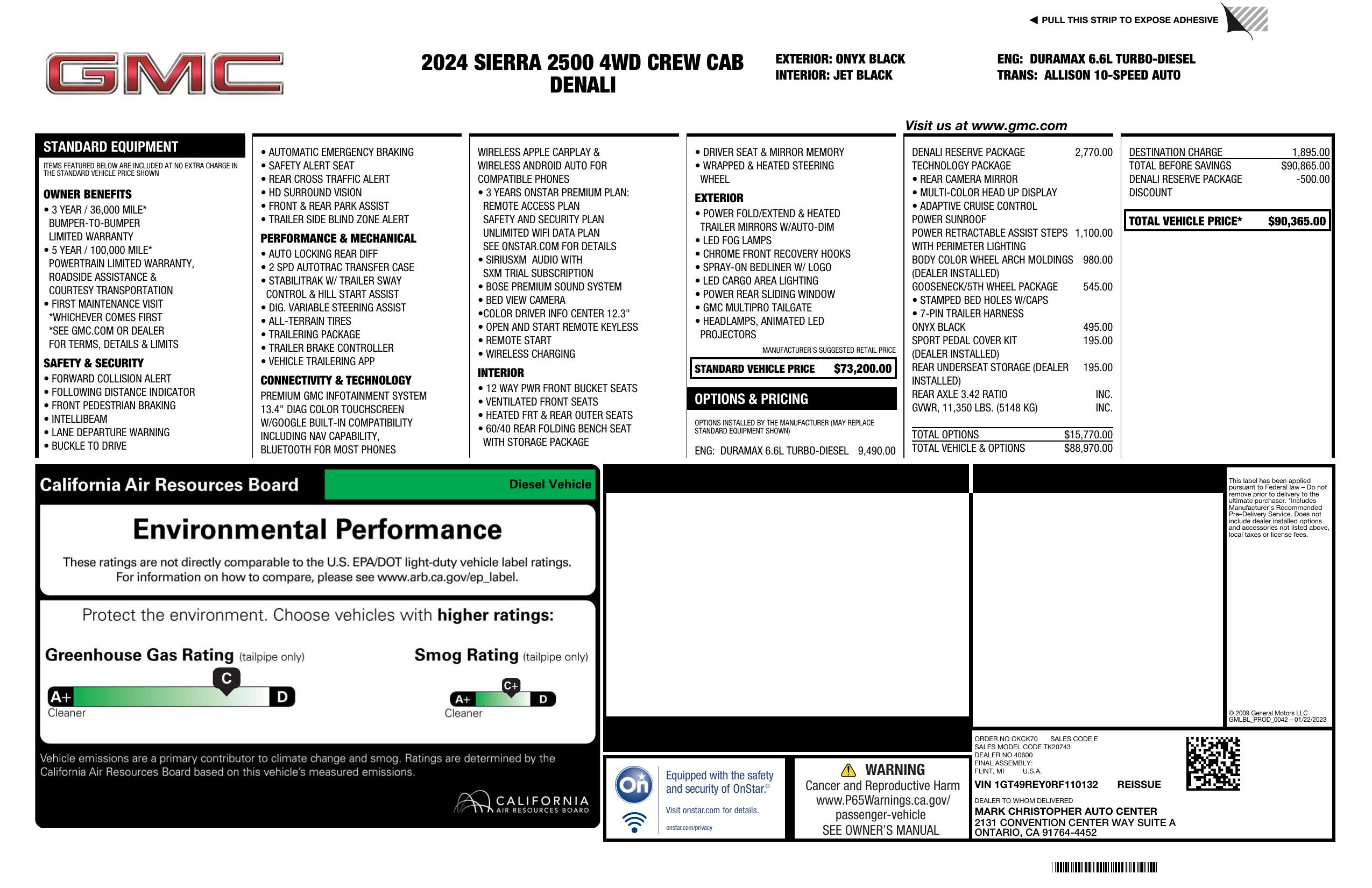 Window Sticker for 2024 GMC Sierra 2500 Hd 4 Wd Crew Cab 159" Denali