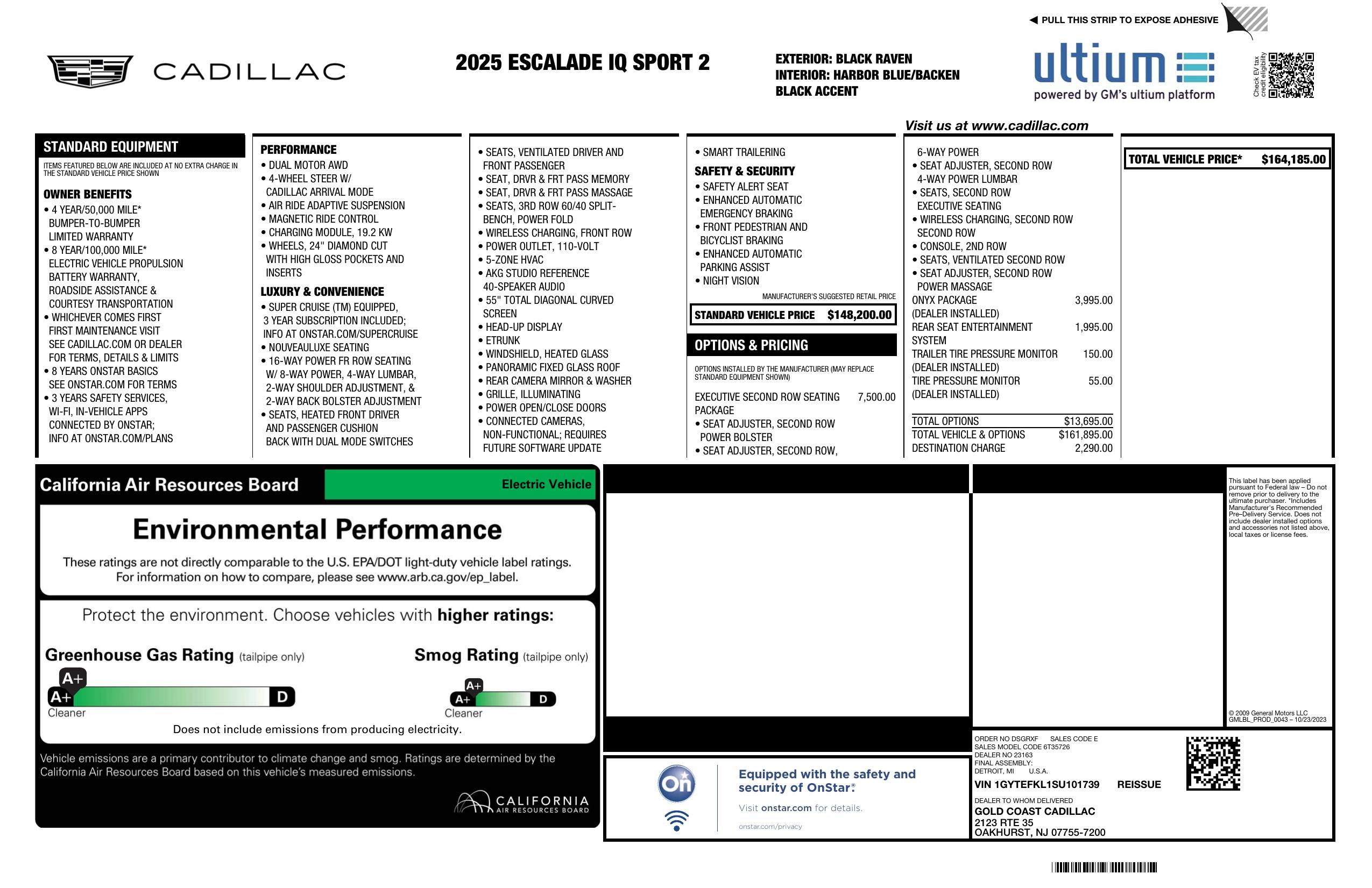 Window Sticker for 2025 Cadillac Escalade Iq Awd 4dr Sport 2