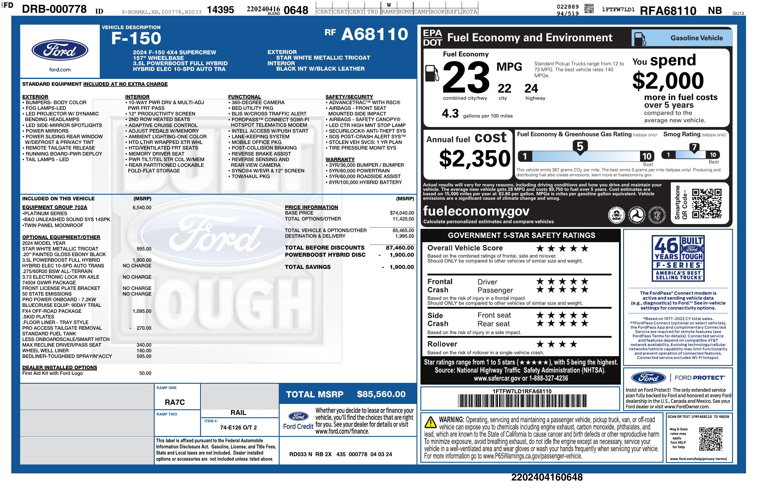 Sold 2024 Ford F-150 Platinum in Dallas