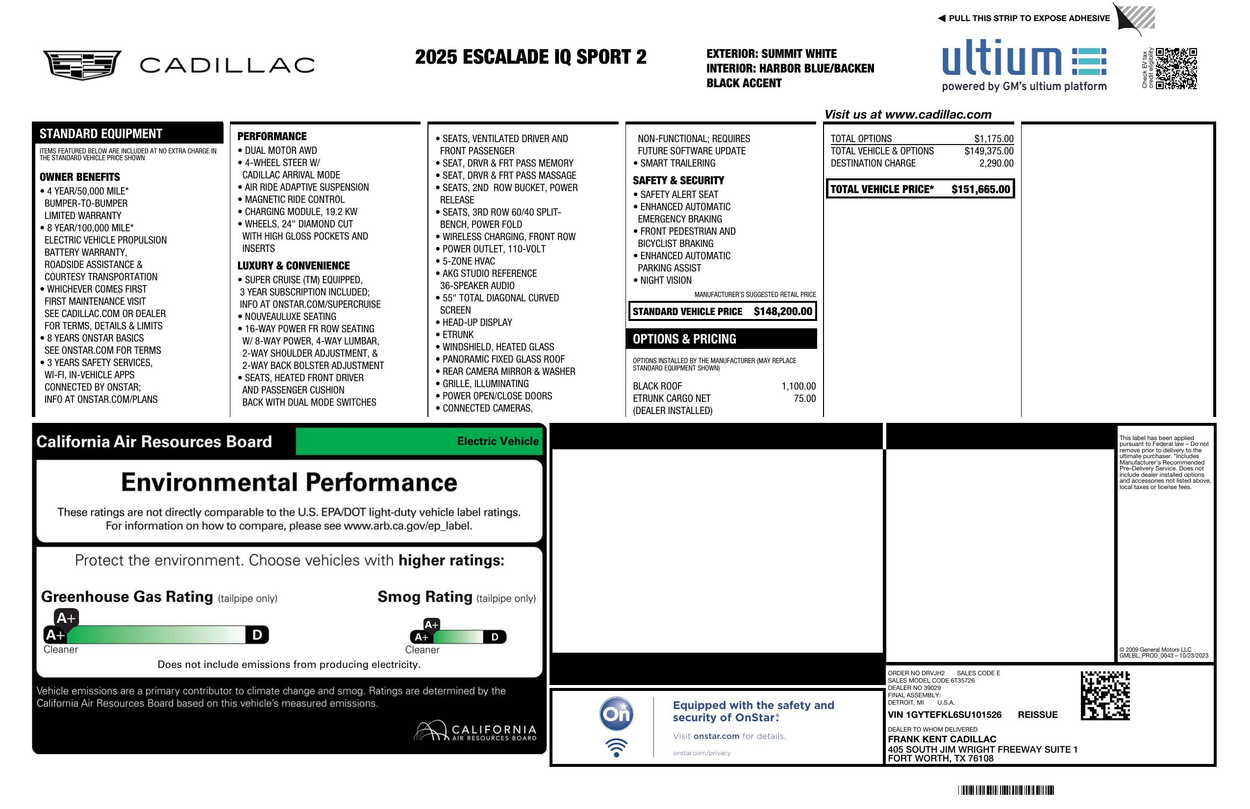 Window Sticker for 2025 Cadillac Escalade Iq Awd 4dr Sport 2