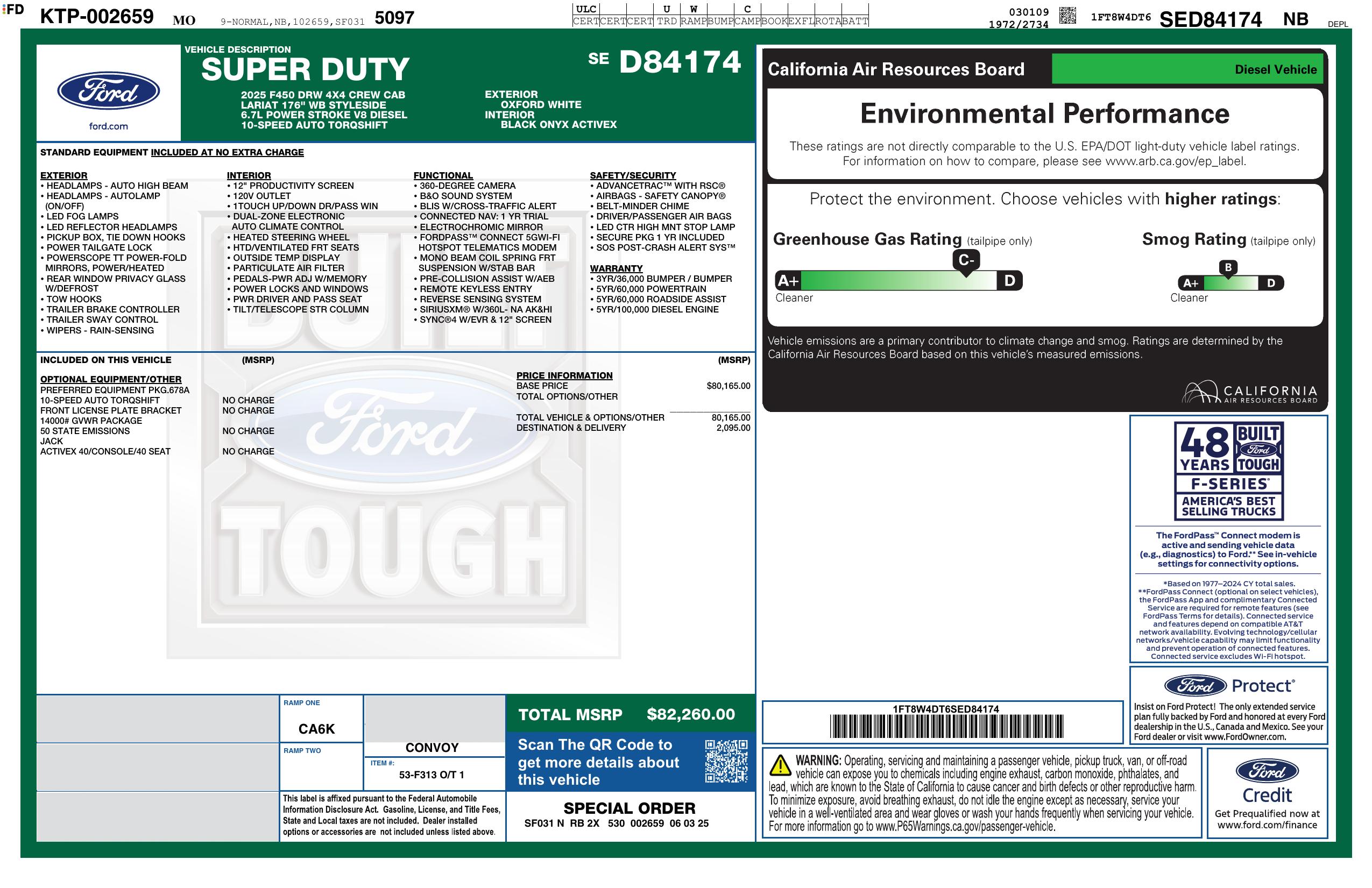 Window Sticker for 2025 Ford Super Duty F 450 Drw Lariat Pickup 4 D 8 Ft
