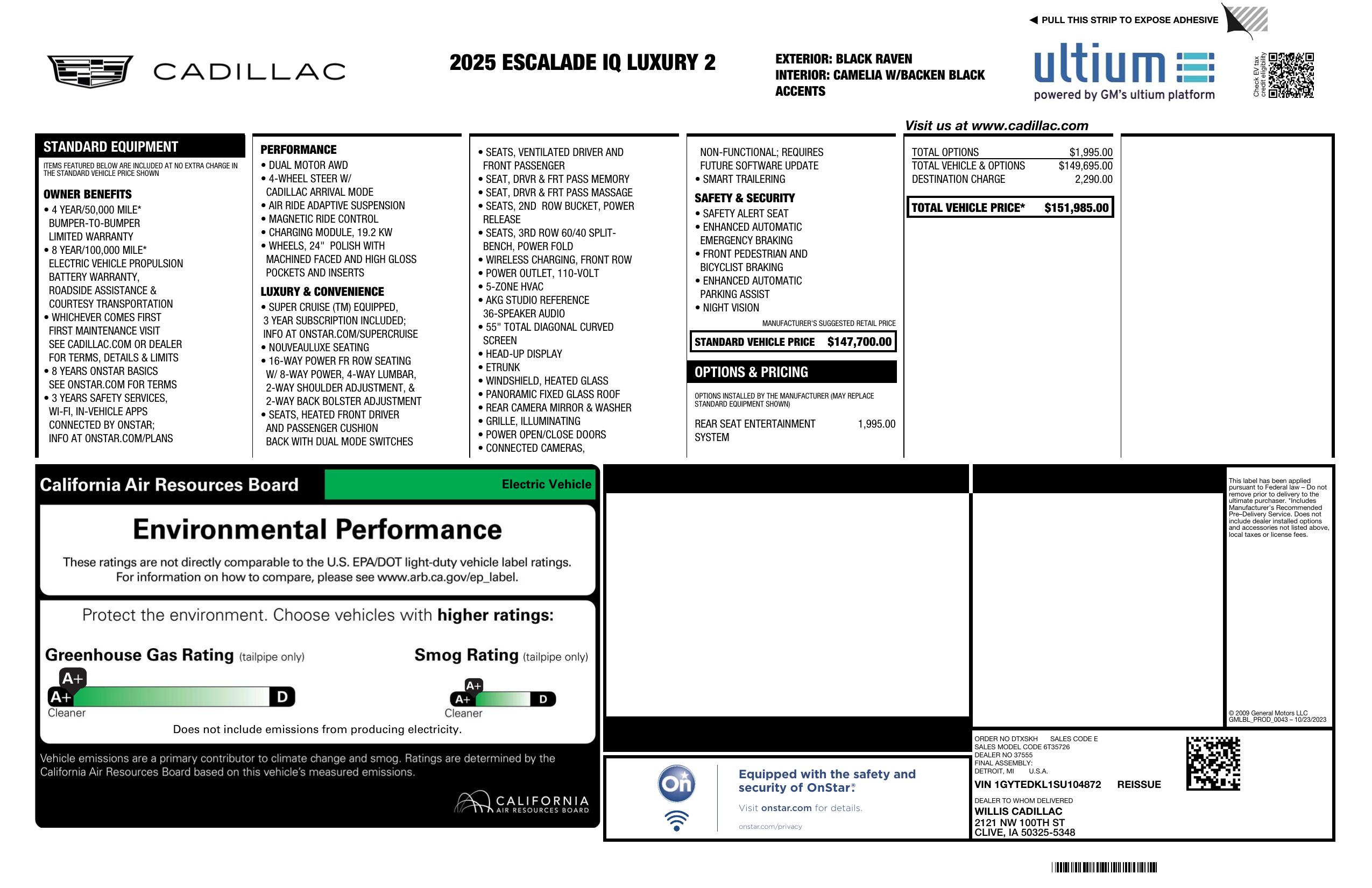 Window Sticker for 2025 Cadillac Escalade Iq Awd 4dr Luxury 2