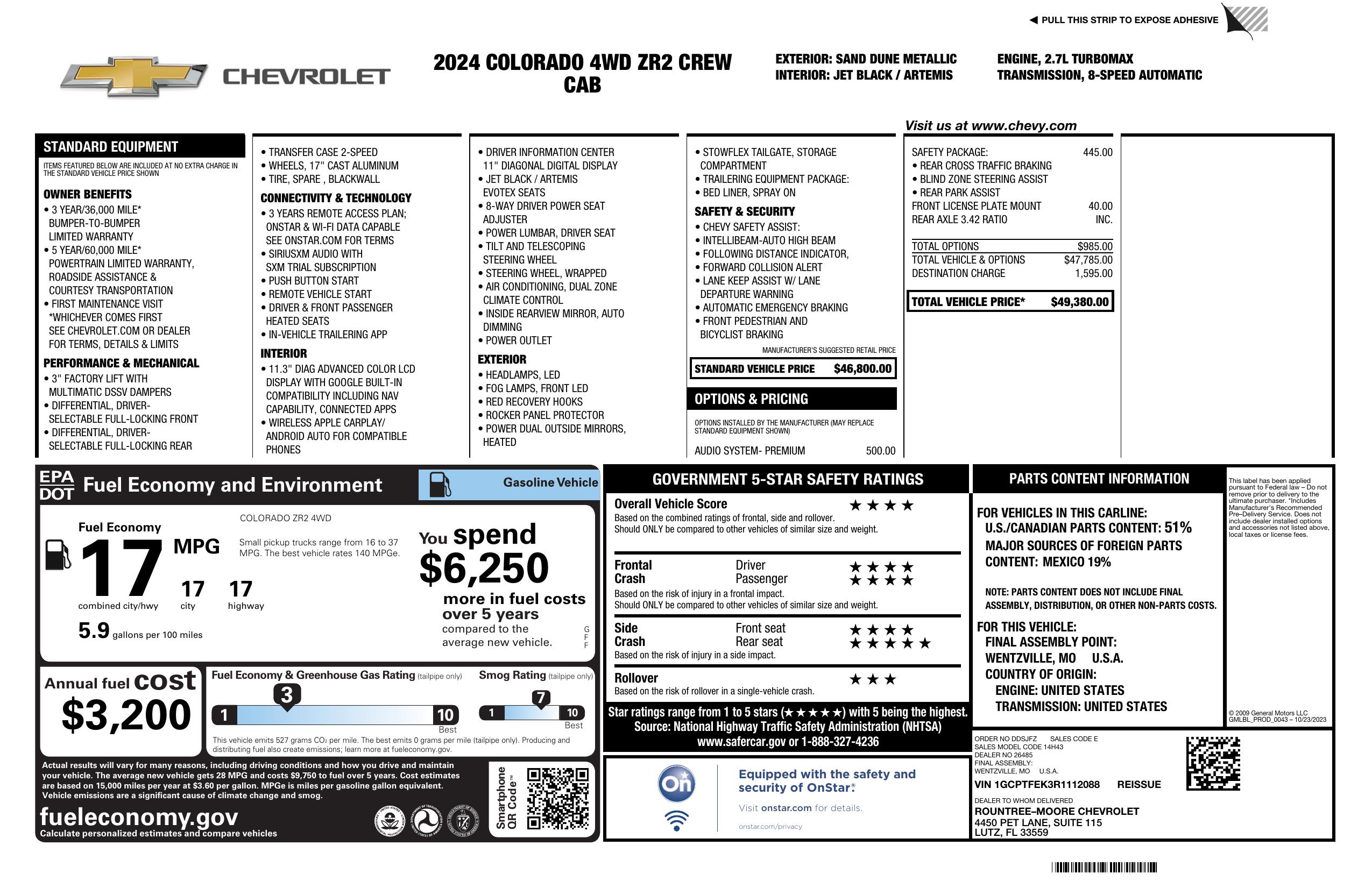 Window Sticker for 2024 Chevrolet Colorado 4 Wd Crew Cab Zr2