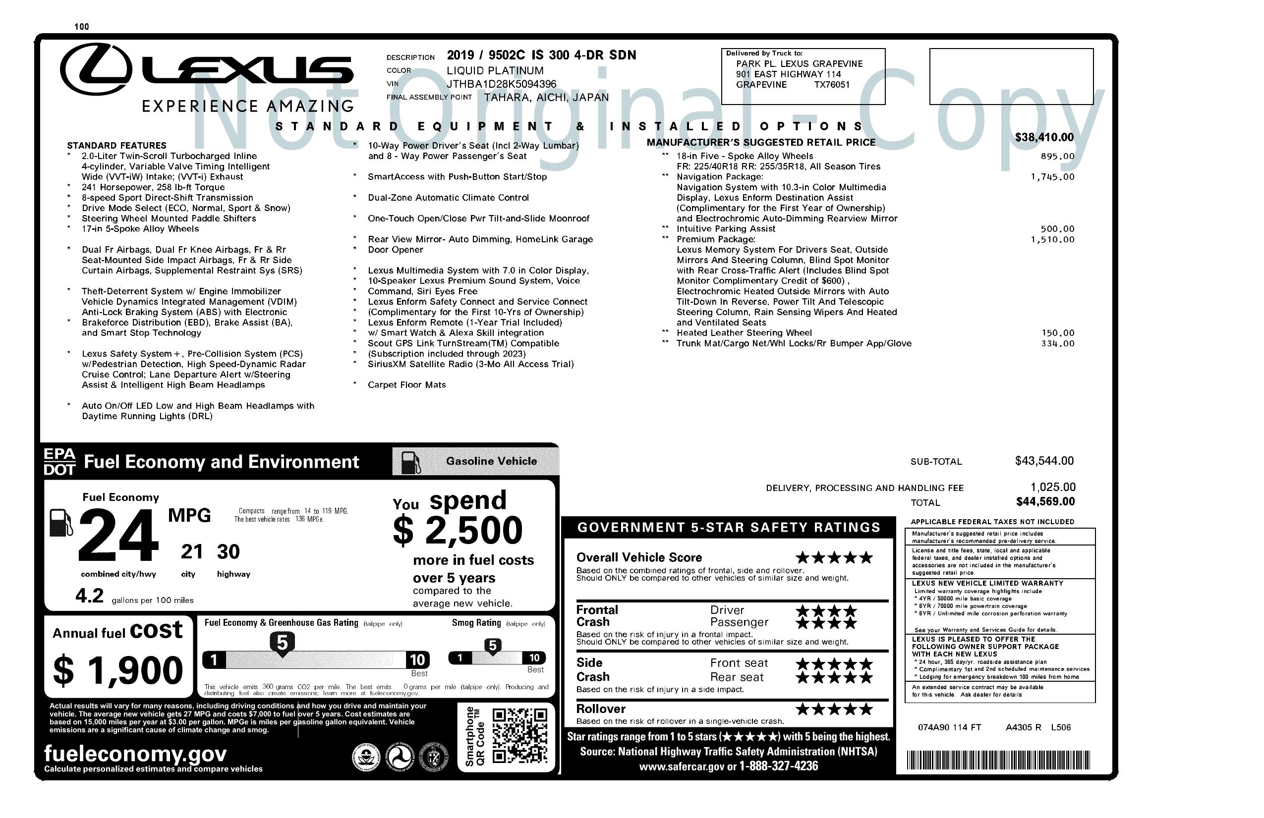 Sold 2019 Lexus IS 300 in Dallas