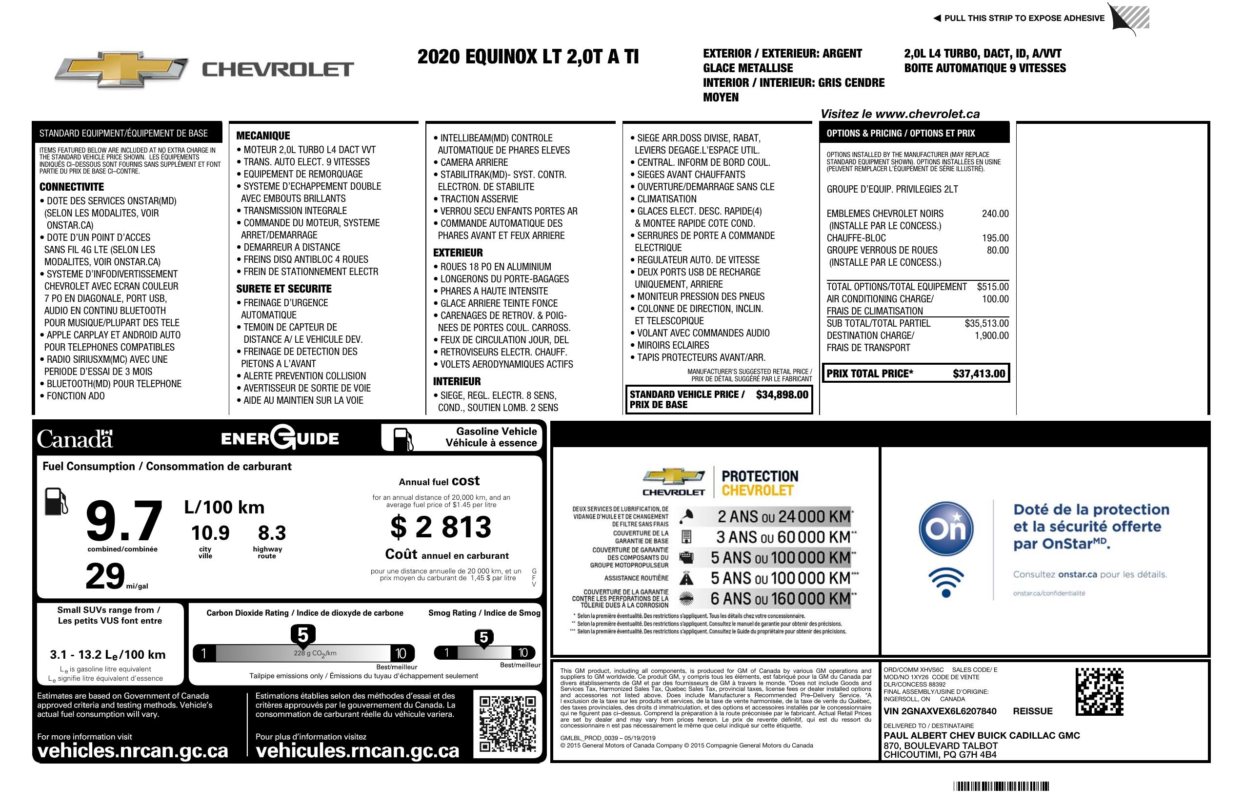 Window Sticker For 2020 Chevrolet Equinox Awd 4dr Lt W 2 Lt Window Sticker For 2020 Chevrolet Equinox Awd 4dr Lt W 2 Lt