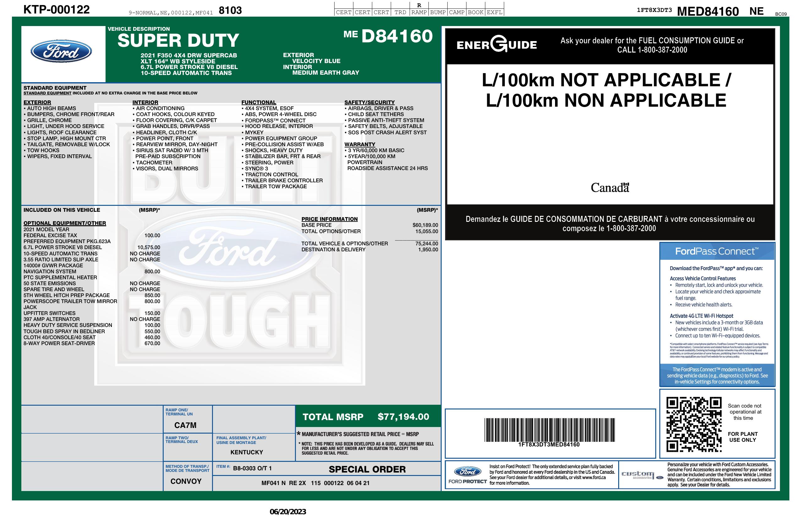 Window Sticker for 2021 Ford Super Duty F 350 Drw 4 Wd Super Cab 8' Box