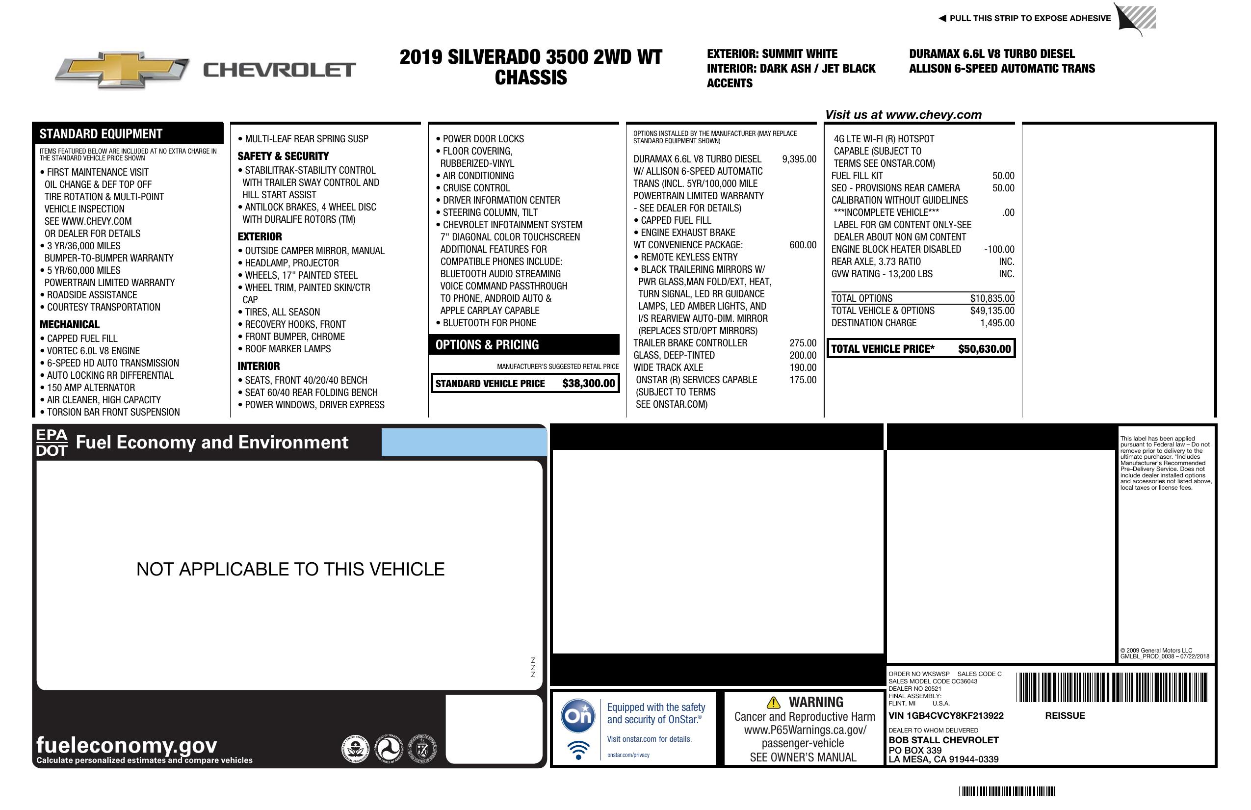 Window Sticker for 2019 Chevrolet Silverado 3500 Hd Cc 2 Wd Crew Cab ...