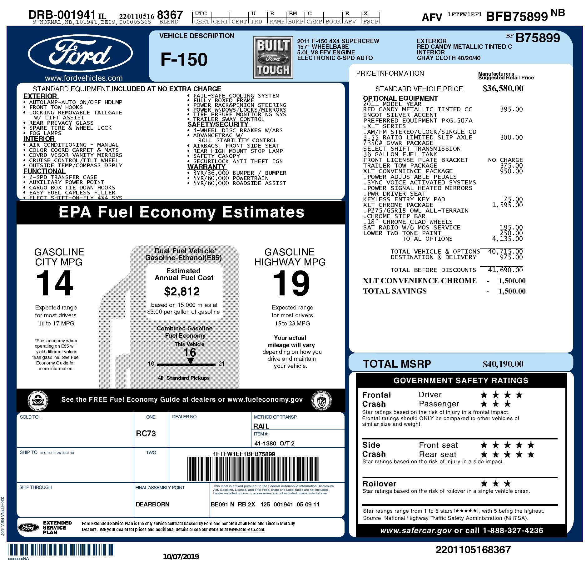 Window Sticker for 2011 Ford F 150