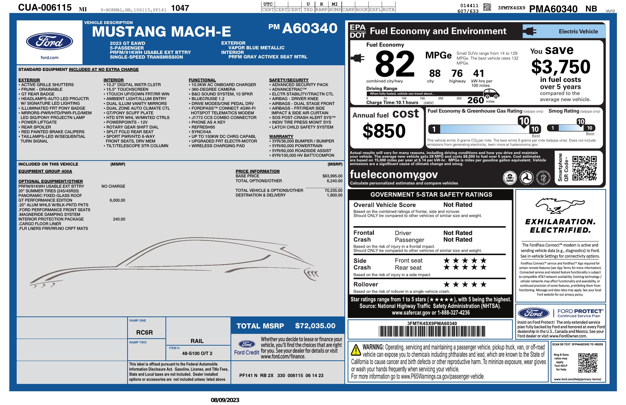 Window Sticker for 2023 Ford Mustang Mach E Gt Awd